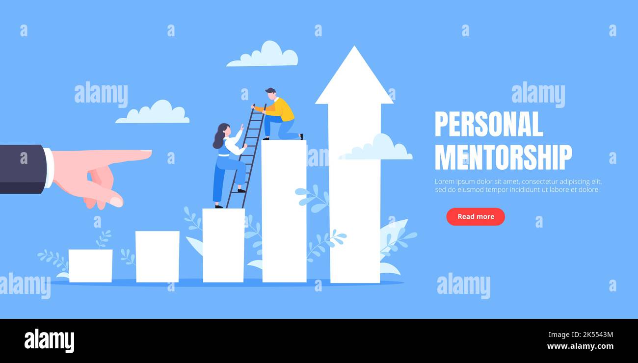Business mentor helps to improve career and holding stairs steps vector ...