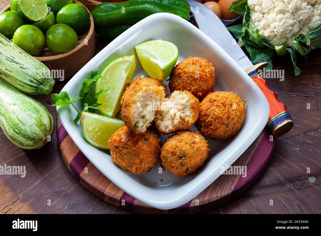 cod dumpling, salt cod fritters, bunuelos de bacalao. Brazilian snack ...