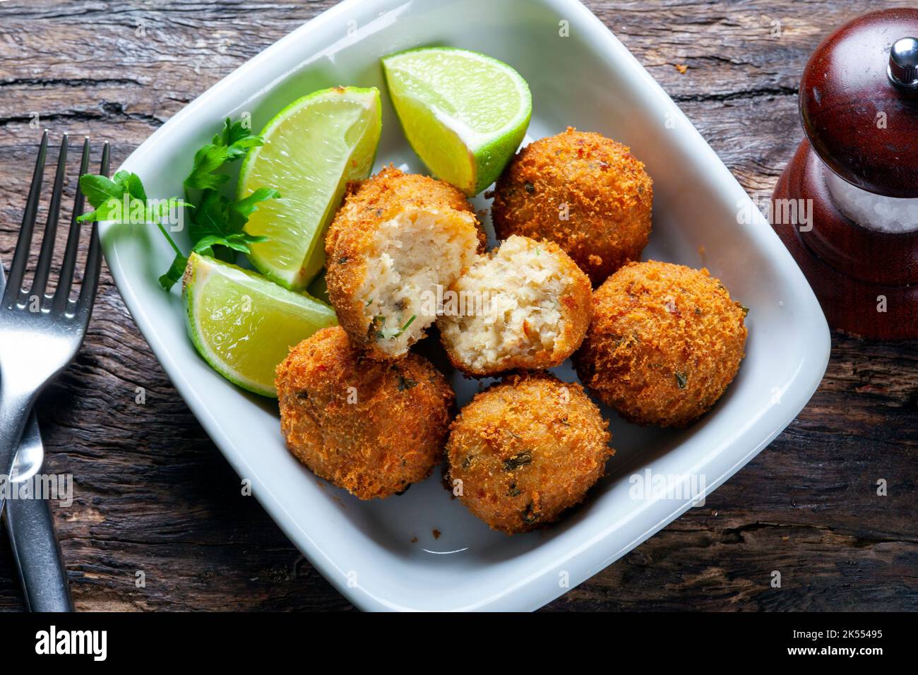 cod dumpling, salt cod fritters, bunuelos de bacalao. Brazilian snack ...