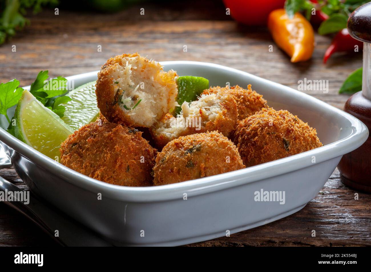 cod dumpling, salt cod fritters, bunuelos de bacalao. Brazilian snack ...