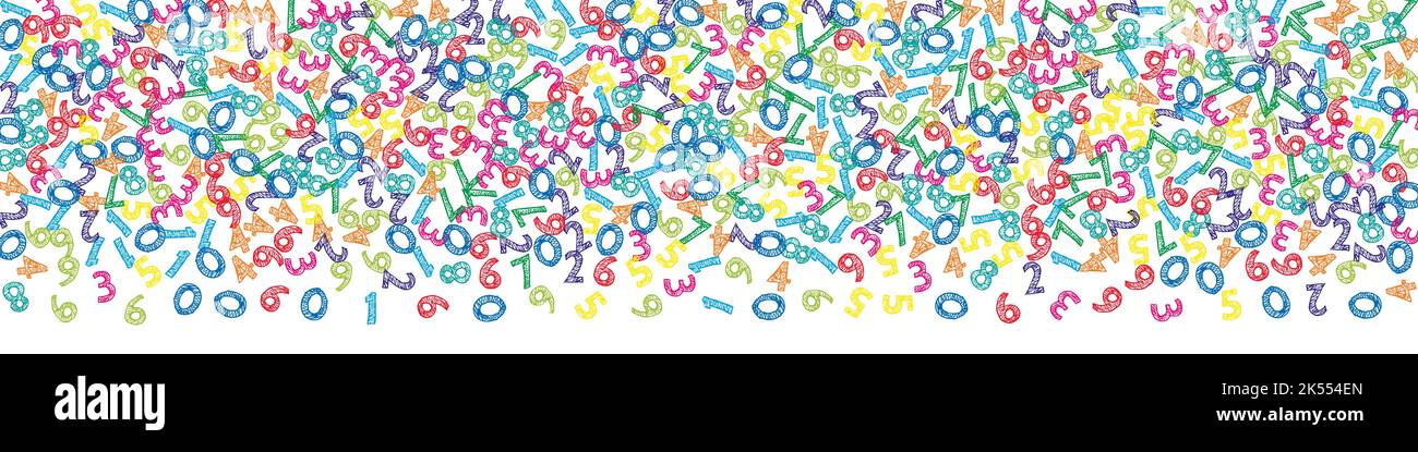 Falling colorful sketch numbers. Math study concept with flying digits ...