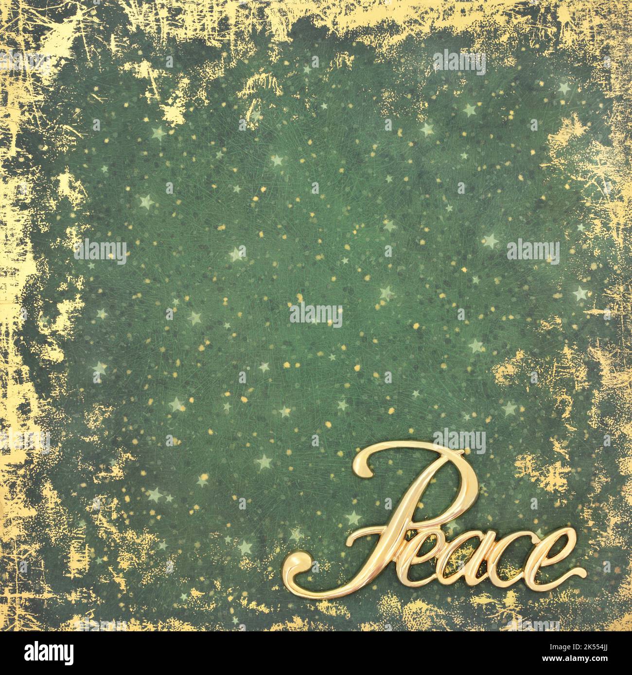 Gold Peace sign on grunge green background. Festive Christmas and New ...