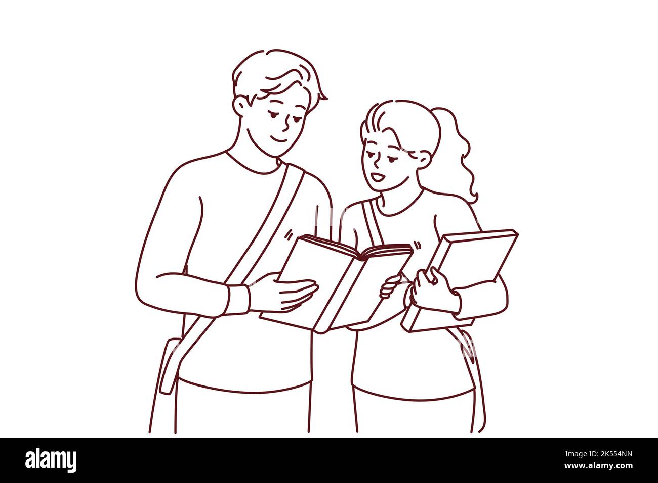 Happy students with book get ready for school exam or lesson. Smiling ...