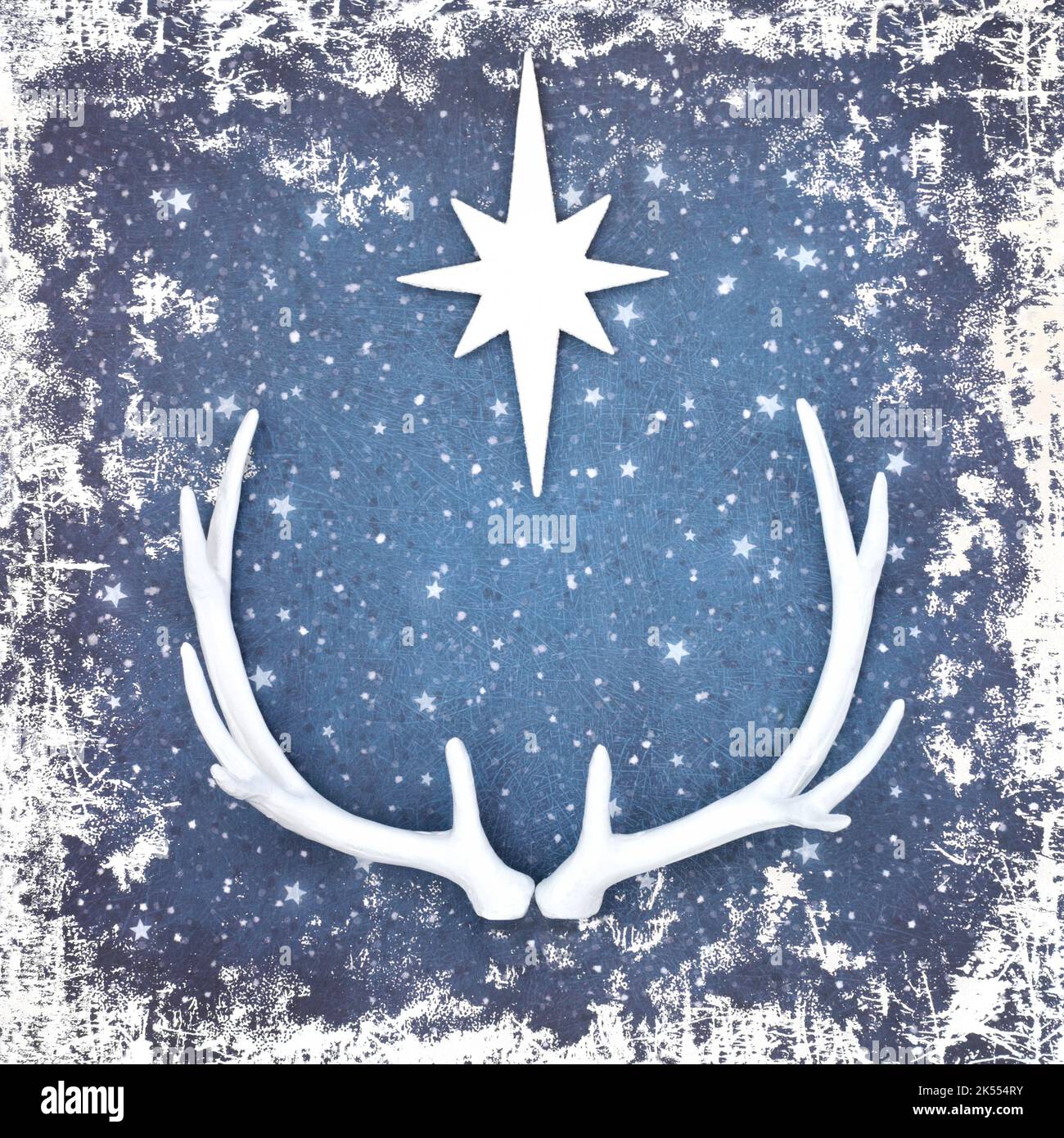 Christmas reindeer antlers and star tree bauble. Festive background ...