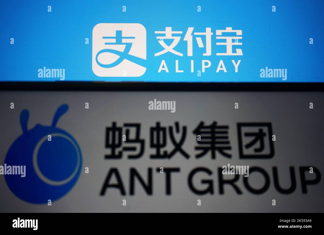 HANGZHOU, CHINA - OCTOBER 6, 2022 - Logos of Alipay and Ant Group are ...