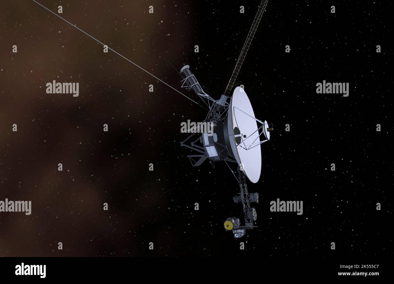Voyager 1 spacecraft in deep space field. 3D illustration Stock Photo ...