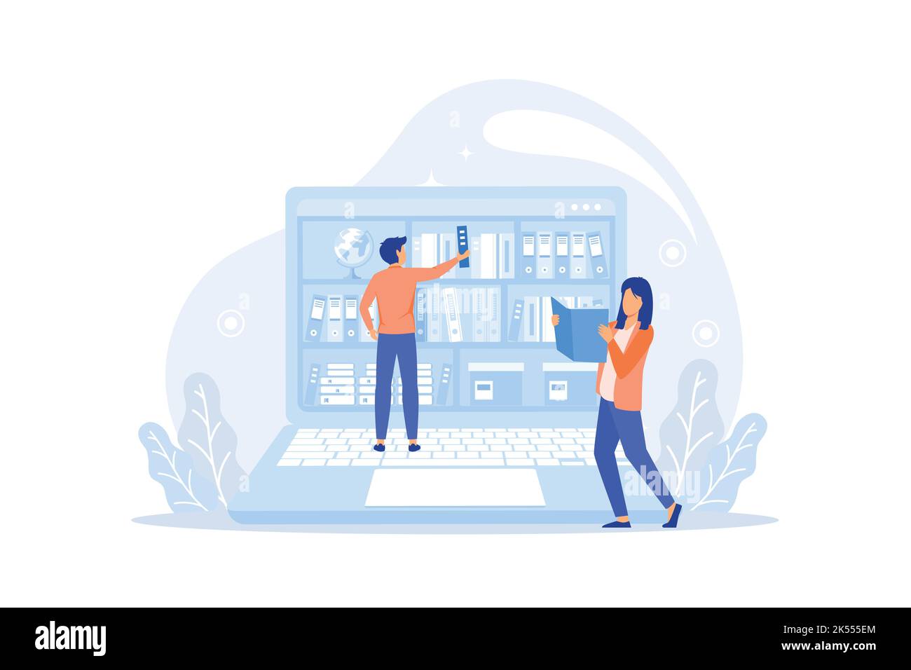 People in virtual e-library website landing page template layout flat ...