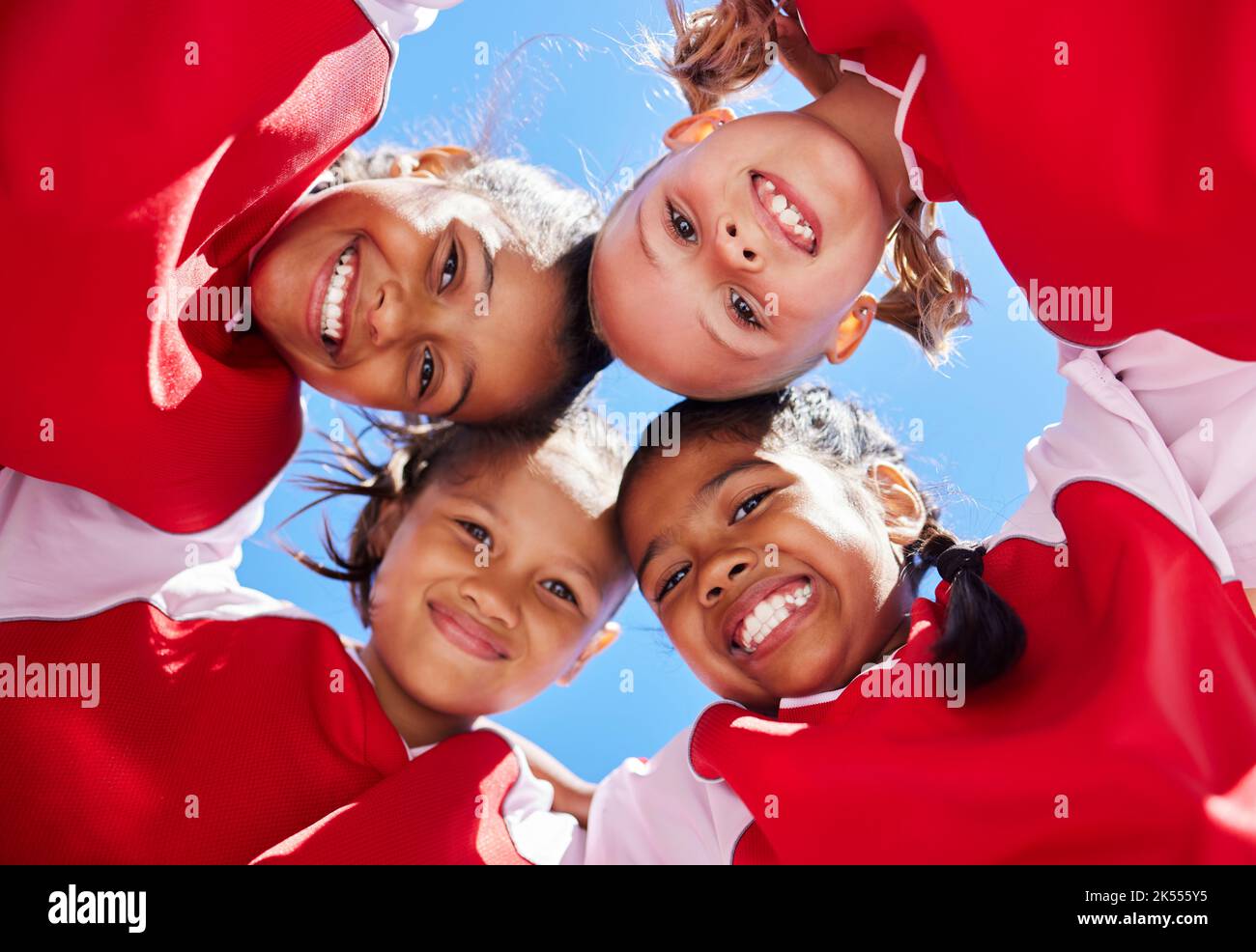 Huddle, motivation and girl team in soccer planning a fitness strategy ...