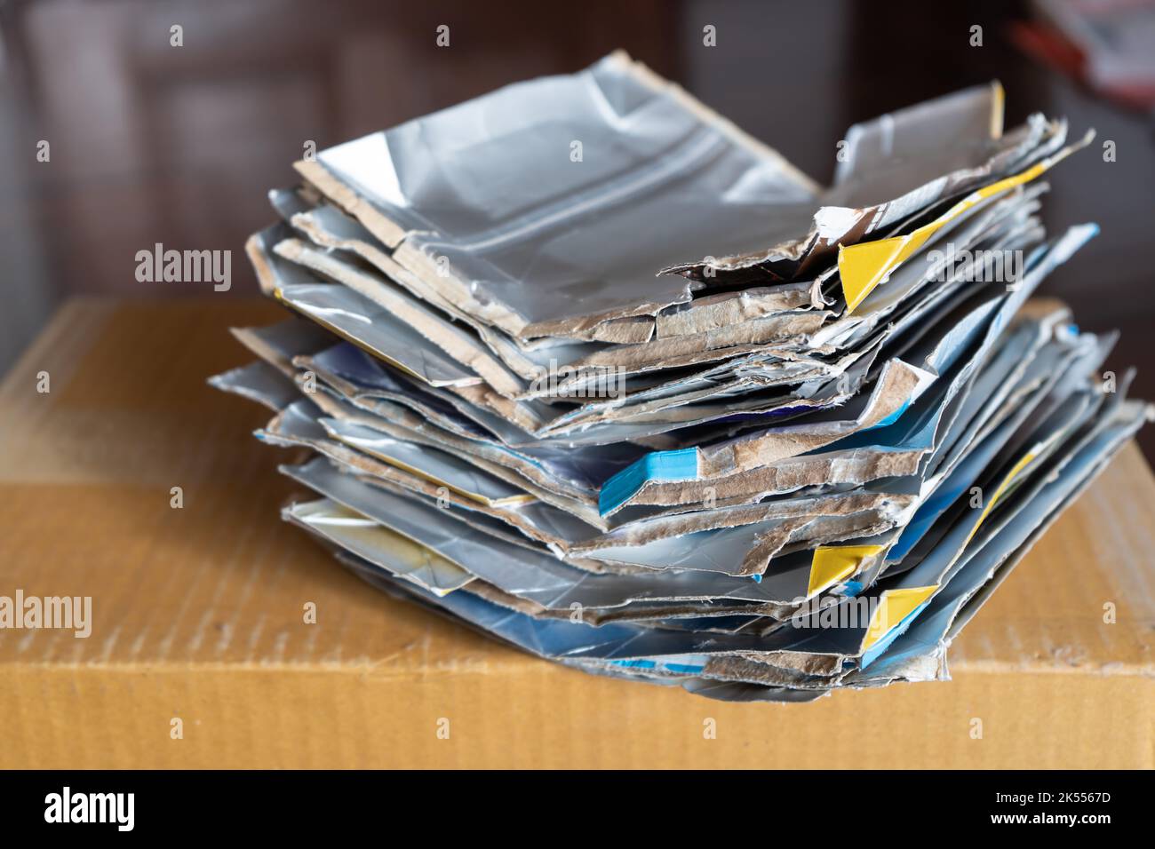 Milk carton packages collected for recycling Stock Photo - Alamy