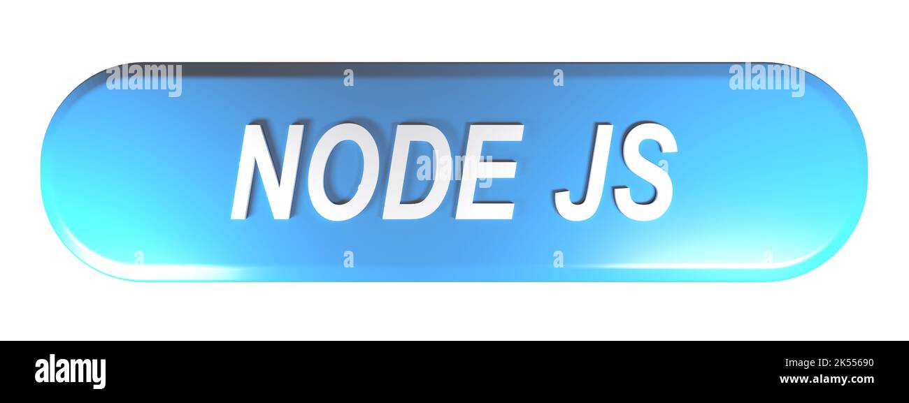 Blue rounded rectangular button for NODE JS - 3D rendering illustration ... Blue rounded rectangular button for NODE JS - 3D rendering illustration ...