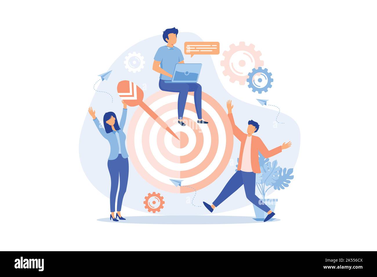 Teamwork online, common goals Business team carries huge arrow to goal ...