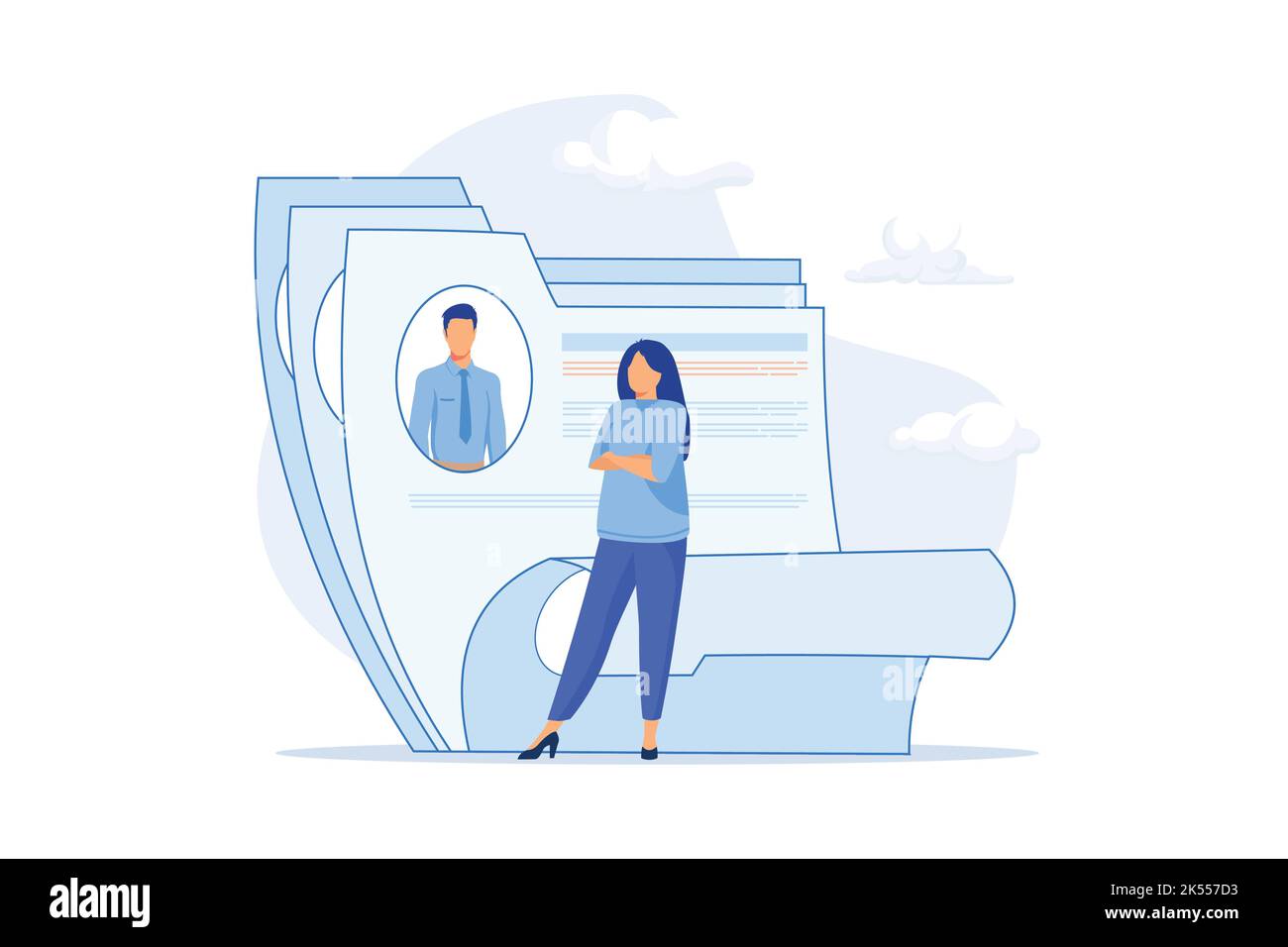 woman office workers standing in front of list of job applicants ...