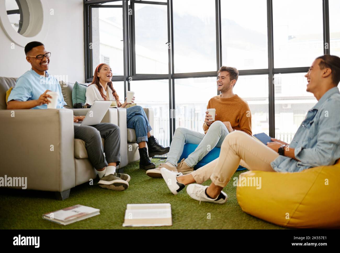 Creative, studying and students meeting for project collaboration ...