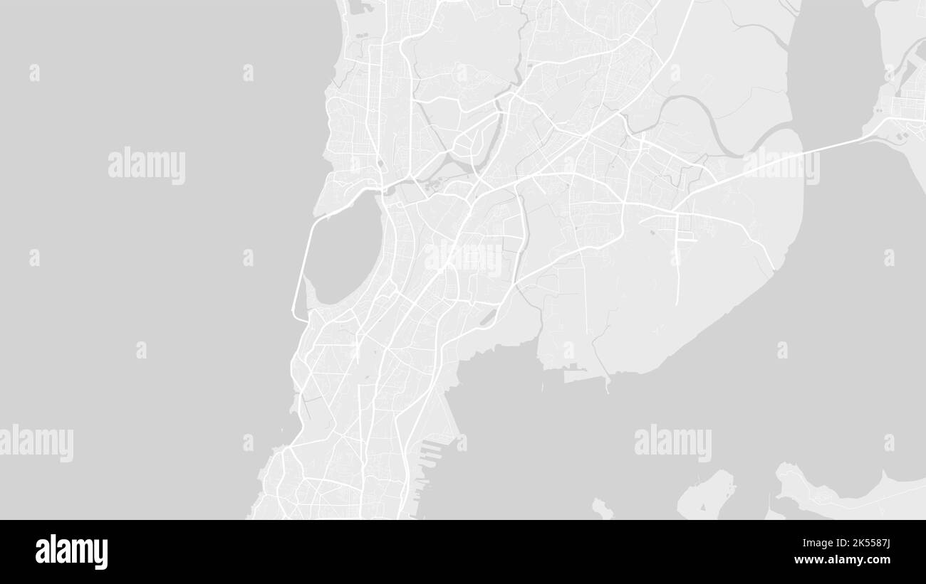White and light grey Mumbai city area vector background map, roads and ...