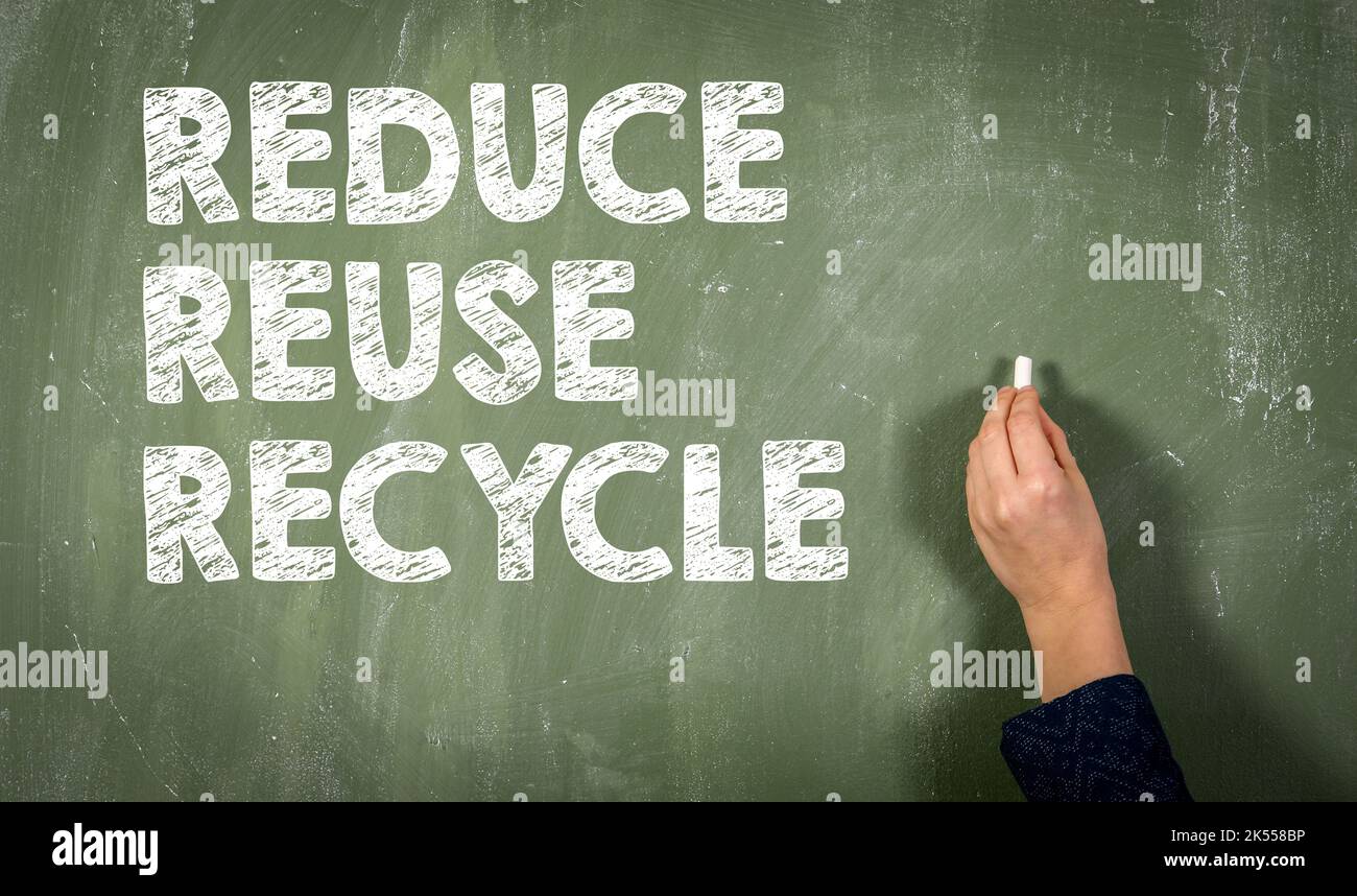 Reduce Reuse Recycle. Text on a green chalk board Stock Photo - Alamy