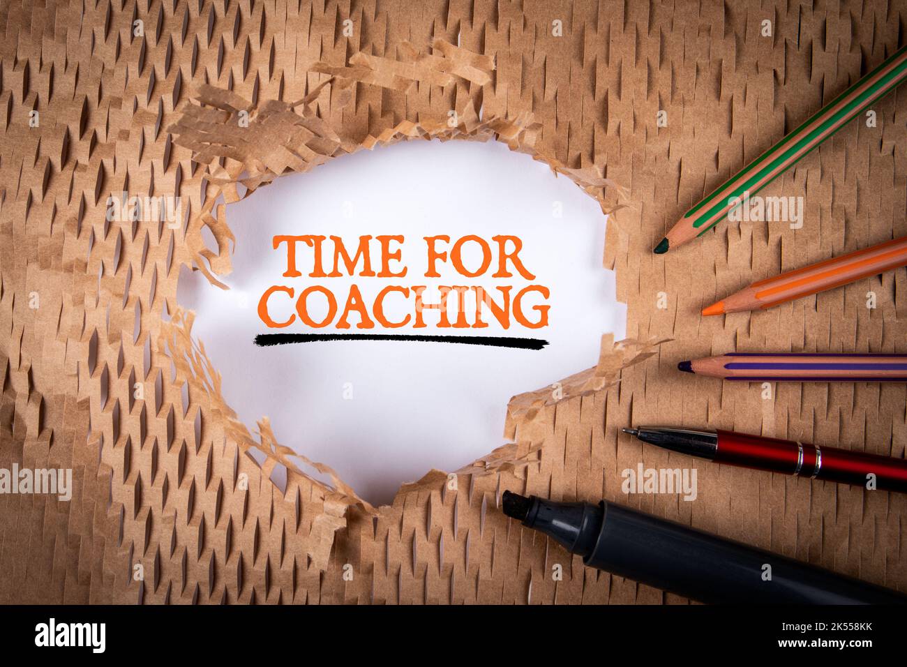 Time for Coaching. Stationery on a cardboard background Stock Photo - Alamy