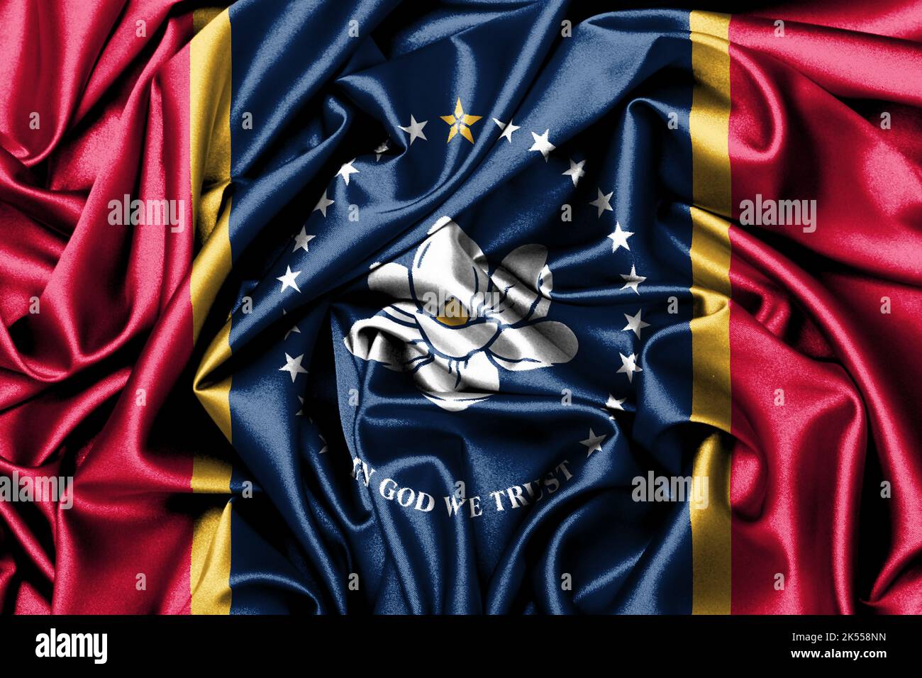 Satin flag with a print of the new Mississippi state flag Stock Photo ...