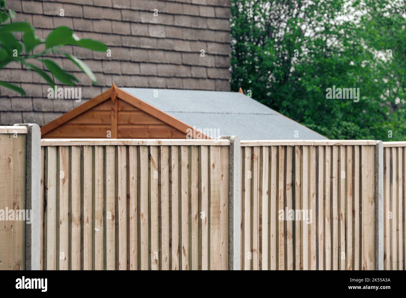 A garden shed hidden by a large fence on an urban housing estate Stock ...