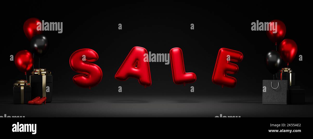 Discount Mega sale banner in black and red theme, sale text with ...