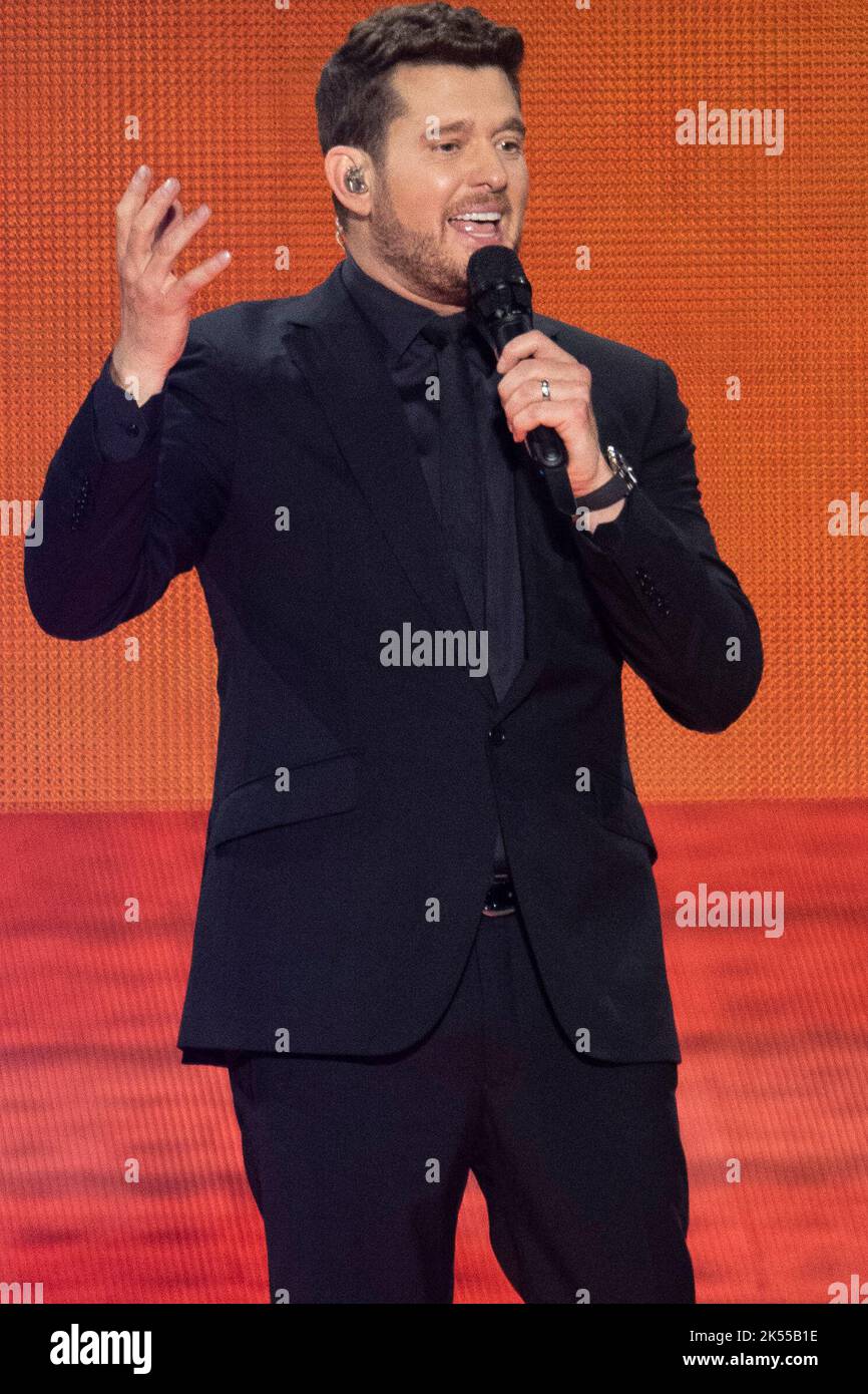 Calgary, Alberta, Canada, Michael Bublé performs on stage during his ...