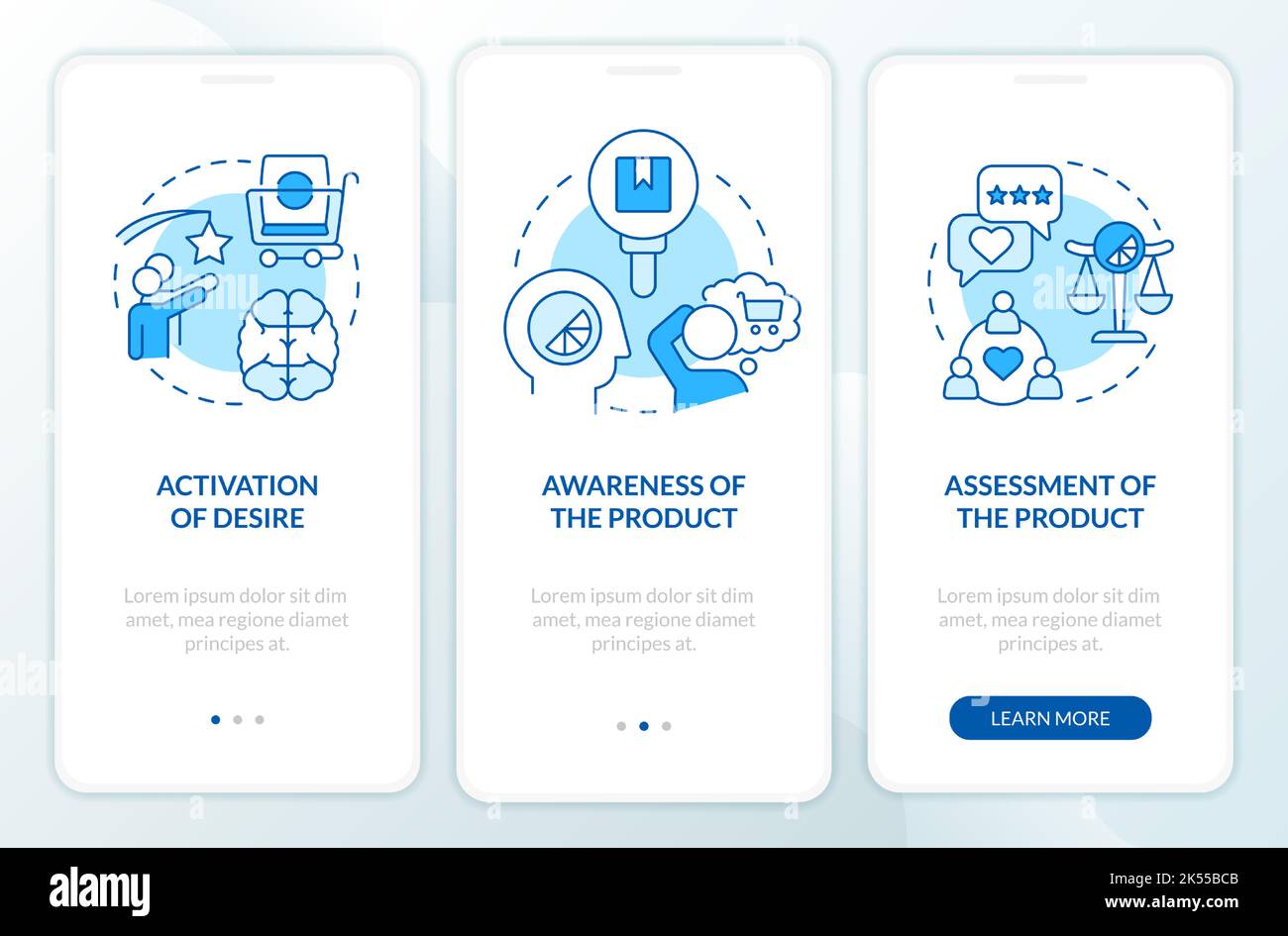 Sensory Impact On Customer Behavior Blue Onboarding Mobile App Screen Stock Vector Image And Art