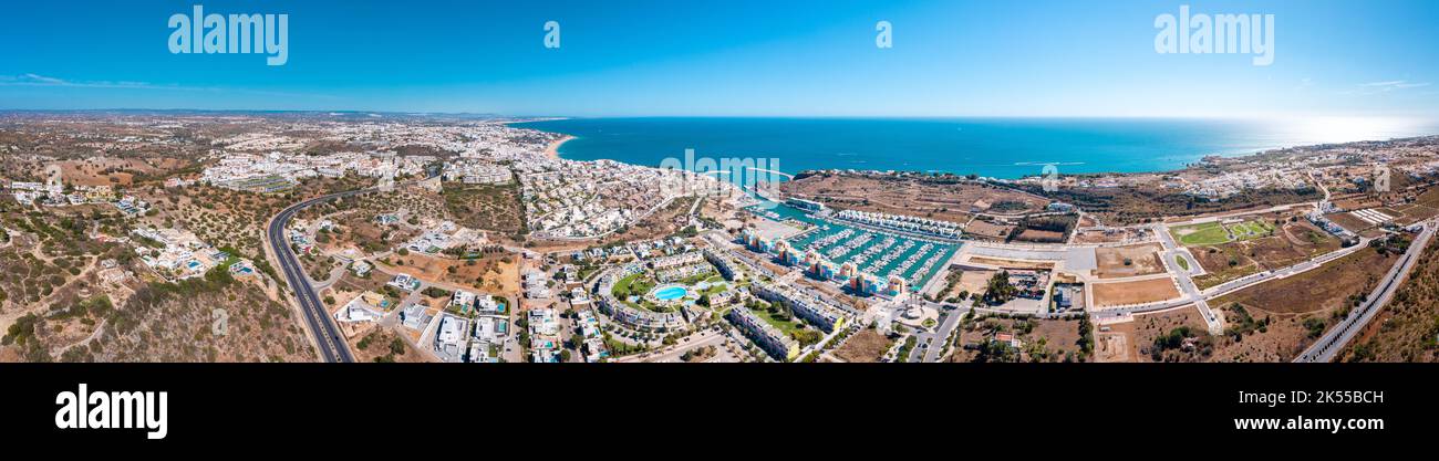 Sensational aerial panorama of Albufeira city. View of port of ...