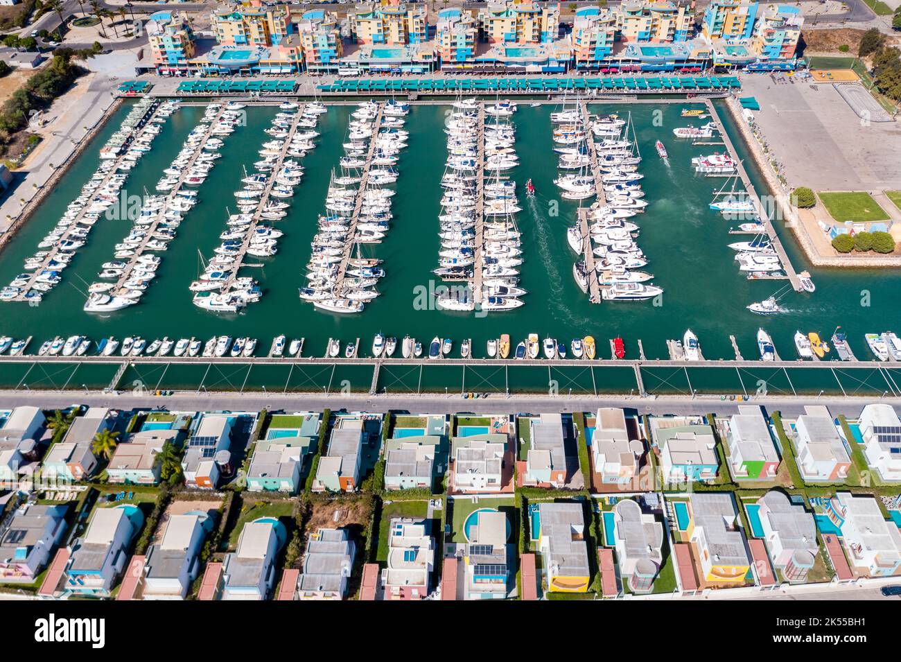Aerial drone photography of luxury Albufeira harbour. Perspective from ...