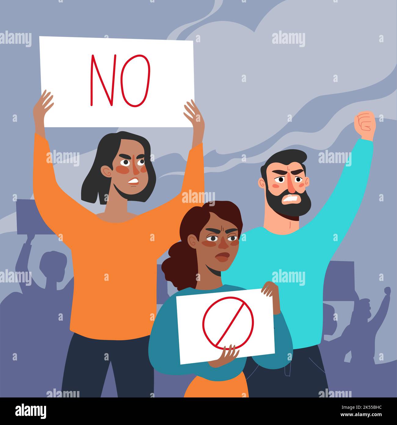 People at the protest. Protesting activists with posters and ...