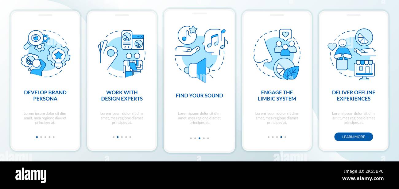 Sensory Branding Strategies Blue Onboarding Mobile App Screen Stock