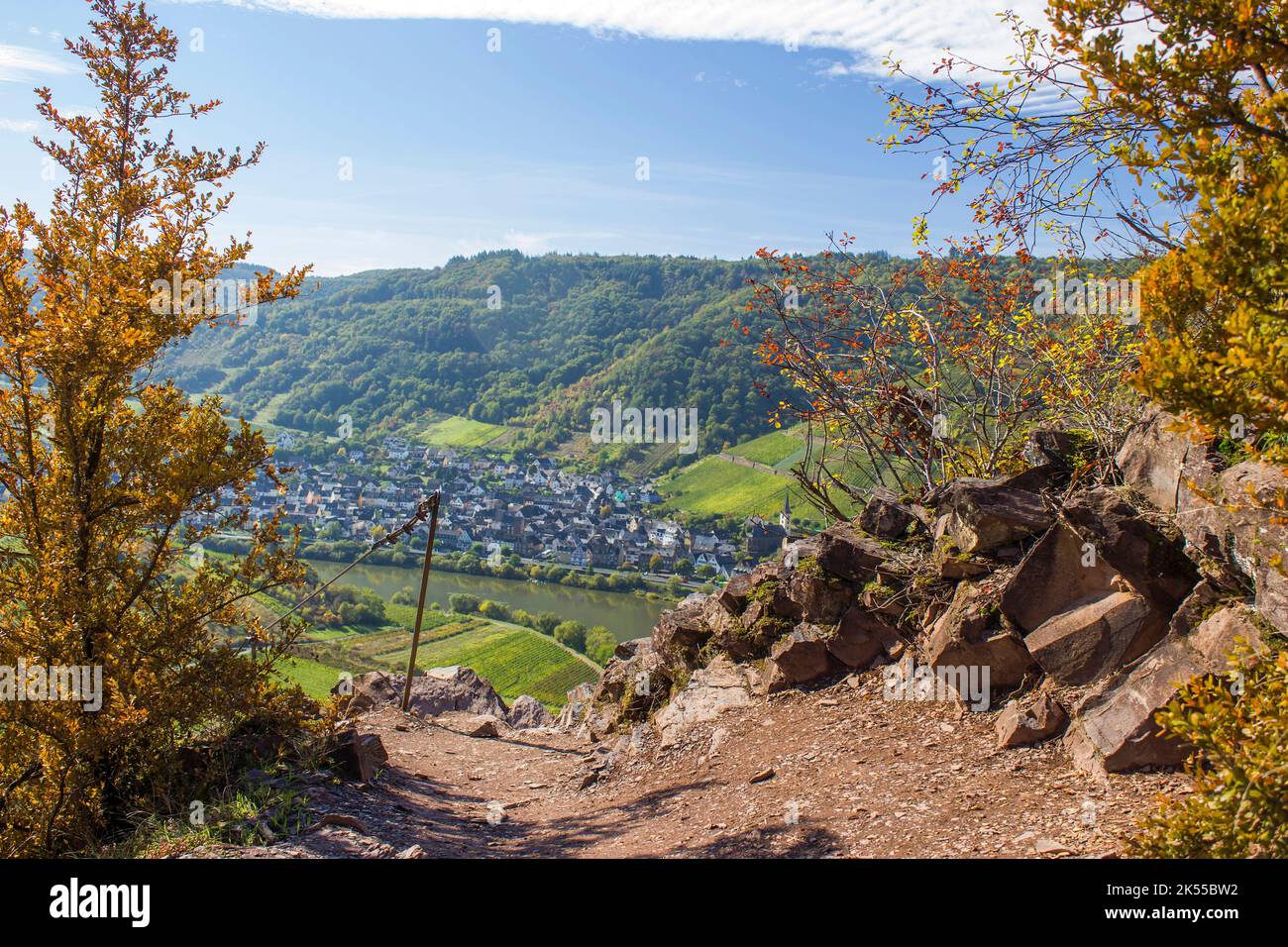 Moselle River in Germany, view of Bremm village in the Mosel river ...