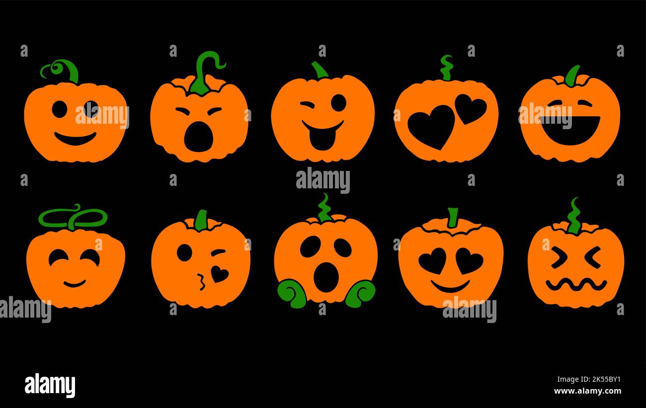 Set of Halloween carving pumpkins. Emoji icons. Emotional smiles of ...