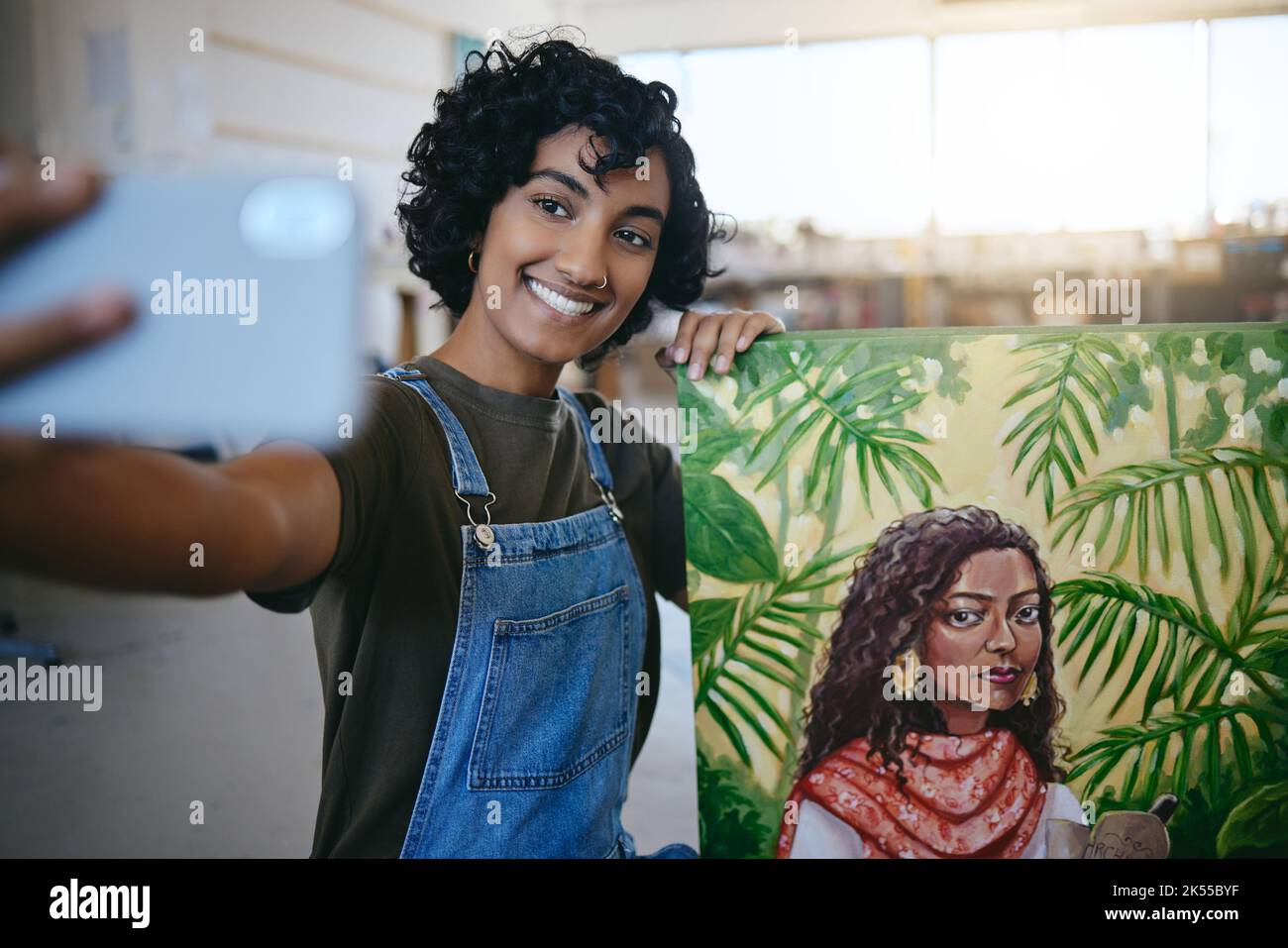 Phone selfie, woman or art painting for online shopping store, e ...