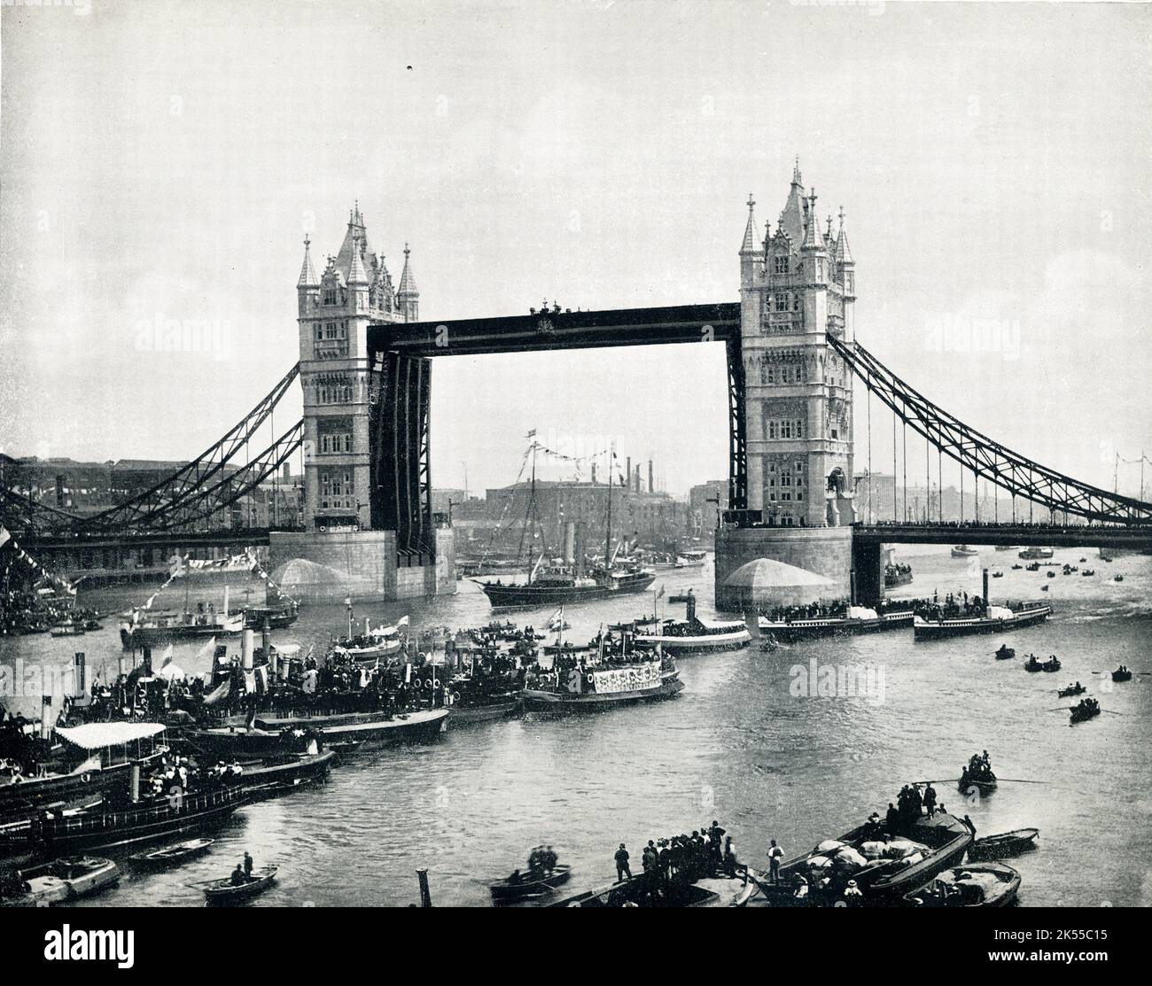 River Thames and Tower Bridge London 19th century photograph Stock Photo - Alamy