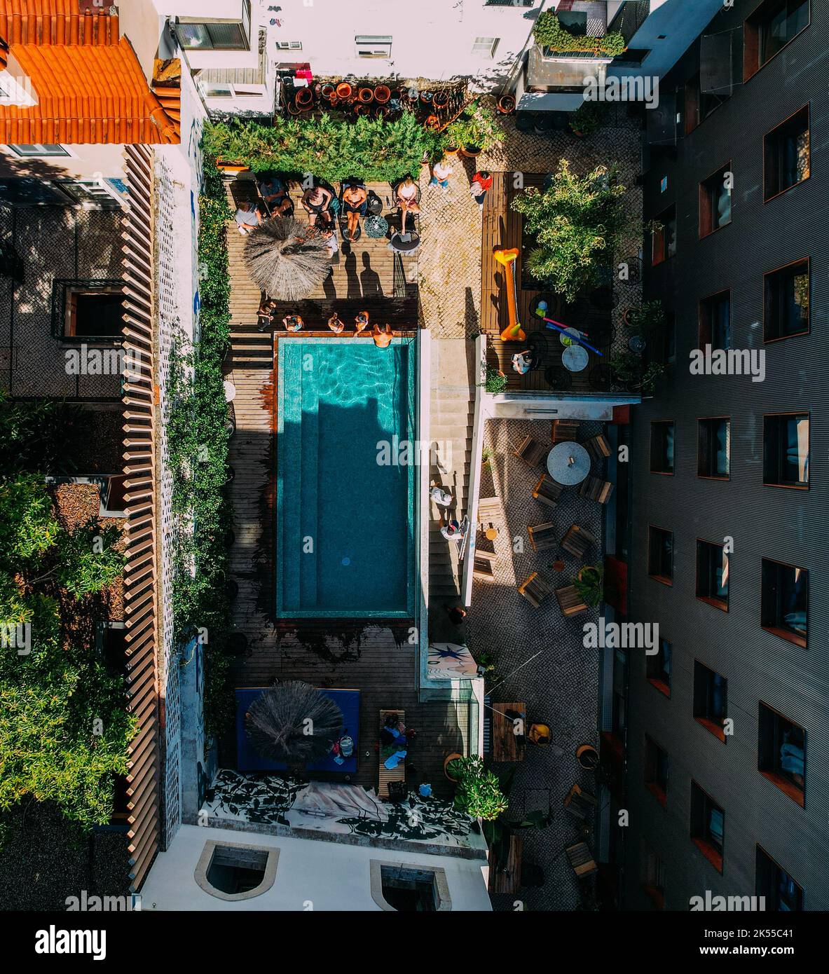 Top down view of Selina Secret Garden & Cowork hotel swimming pool in ...