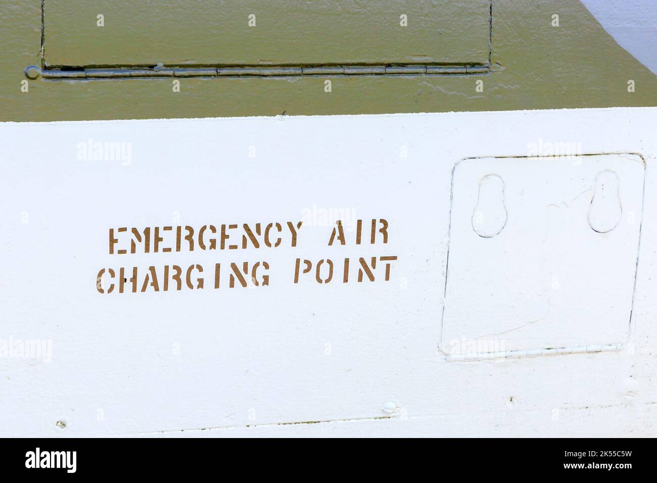 Emergency air charging point sign plaited on the side of an old ...