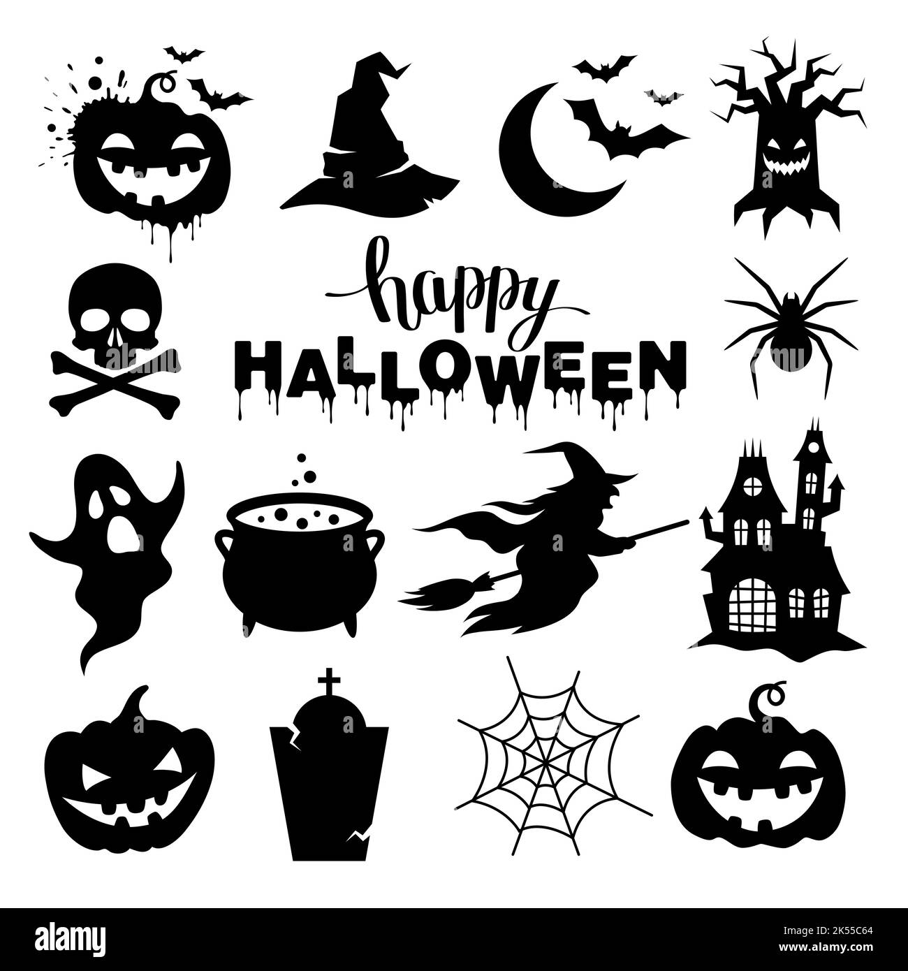 Set of Halloween silhouettes on white background. Vector illustration ...