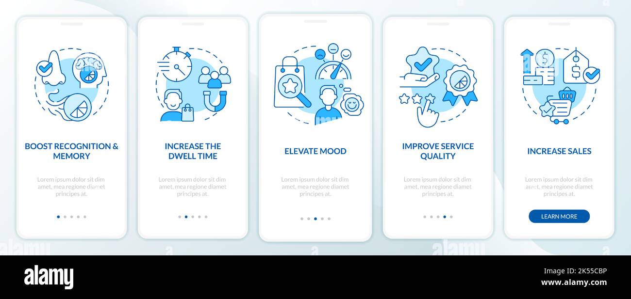 Scent marketing advantages blue onboarding mobile app screen Stock ... Scent marketing advantages blue onboarding mobile app screen Stock ...