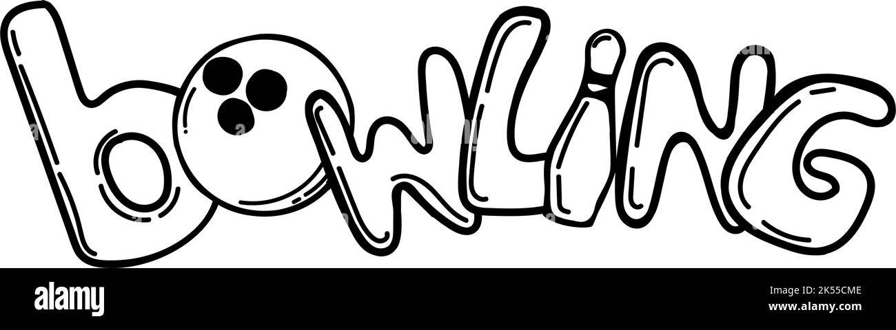 Hand-drawn bowling lettering . Bowling ball and pins stylized as ...