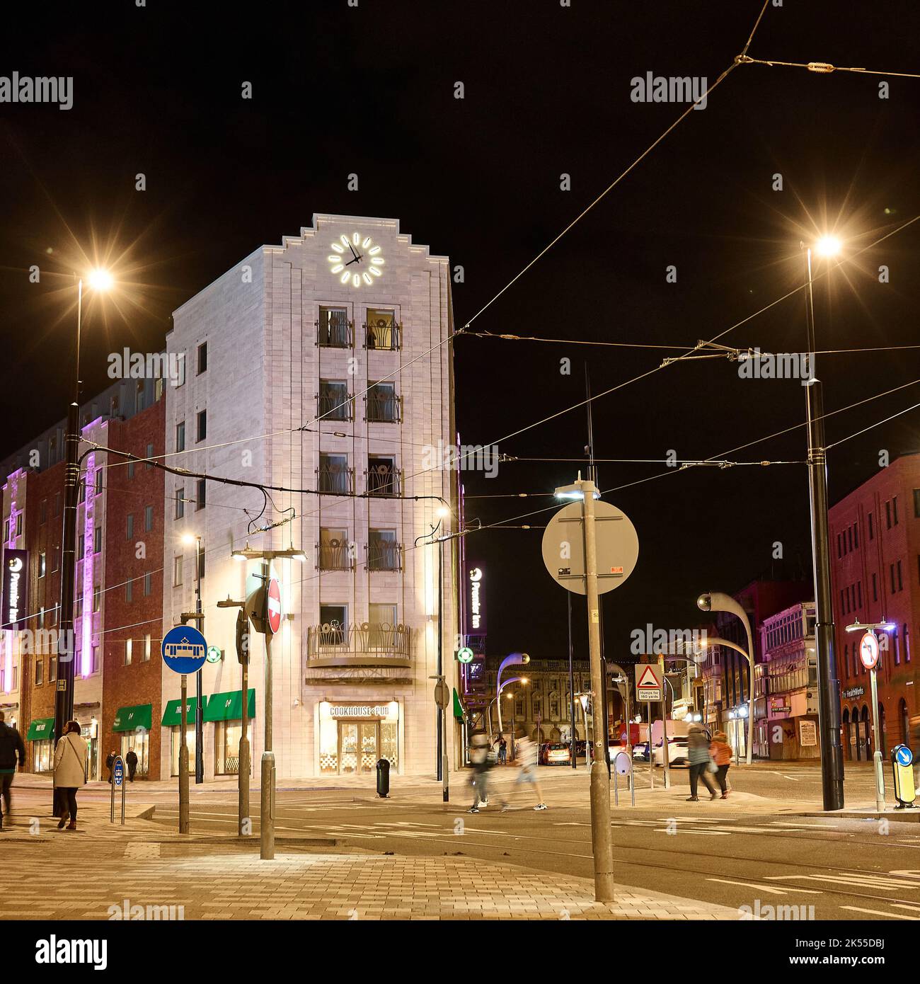The Premier Inn hotel next to the tram tracks on Talbot Square ...
