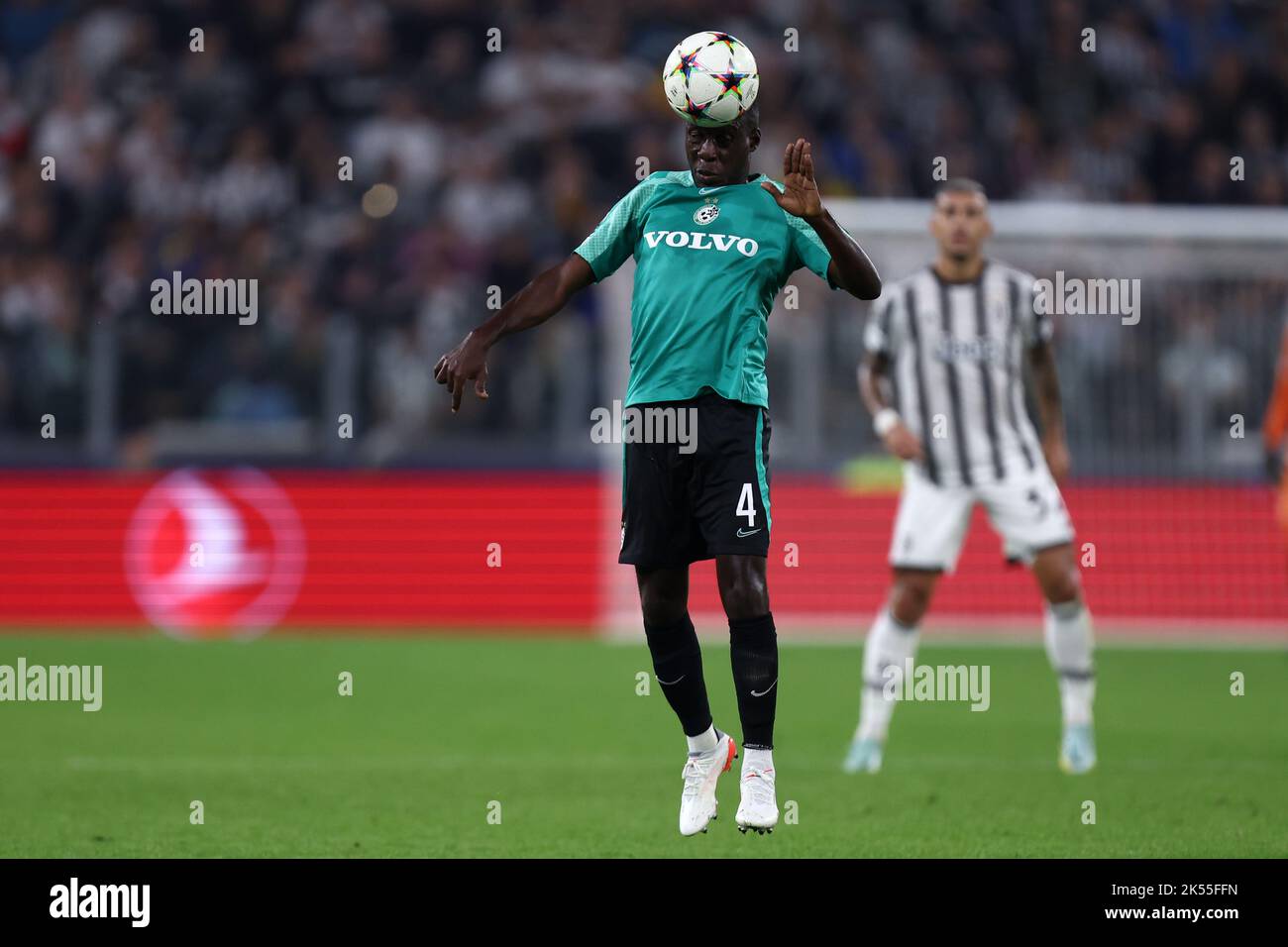 Turin, Italy. October 5, 2022, Ali Mohamed of Maccabi Haifa FC controls ...