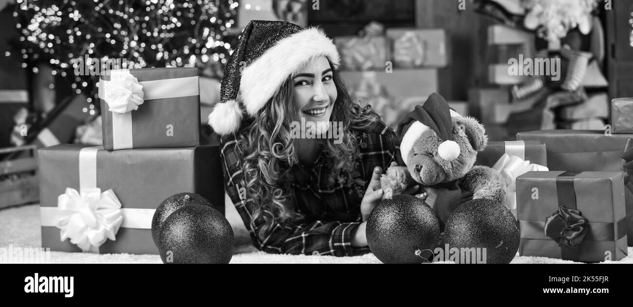 Woman enjoy festive mood. Making wish. Dreaming about future year ...