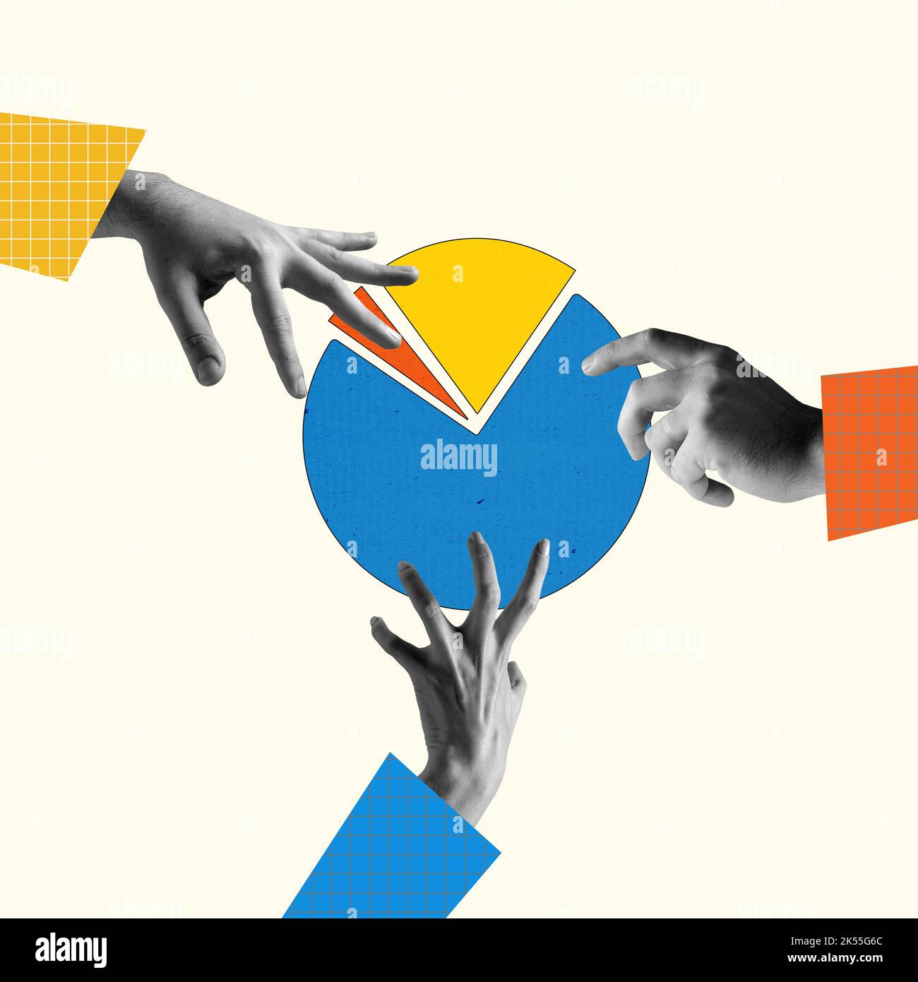 Goals, objectives, plans. Human hands control, taking pieces of ...