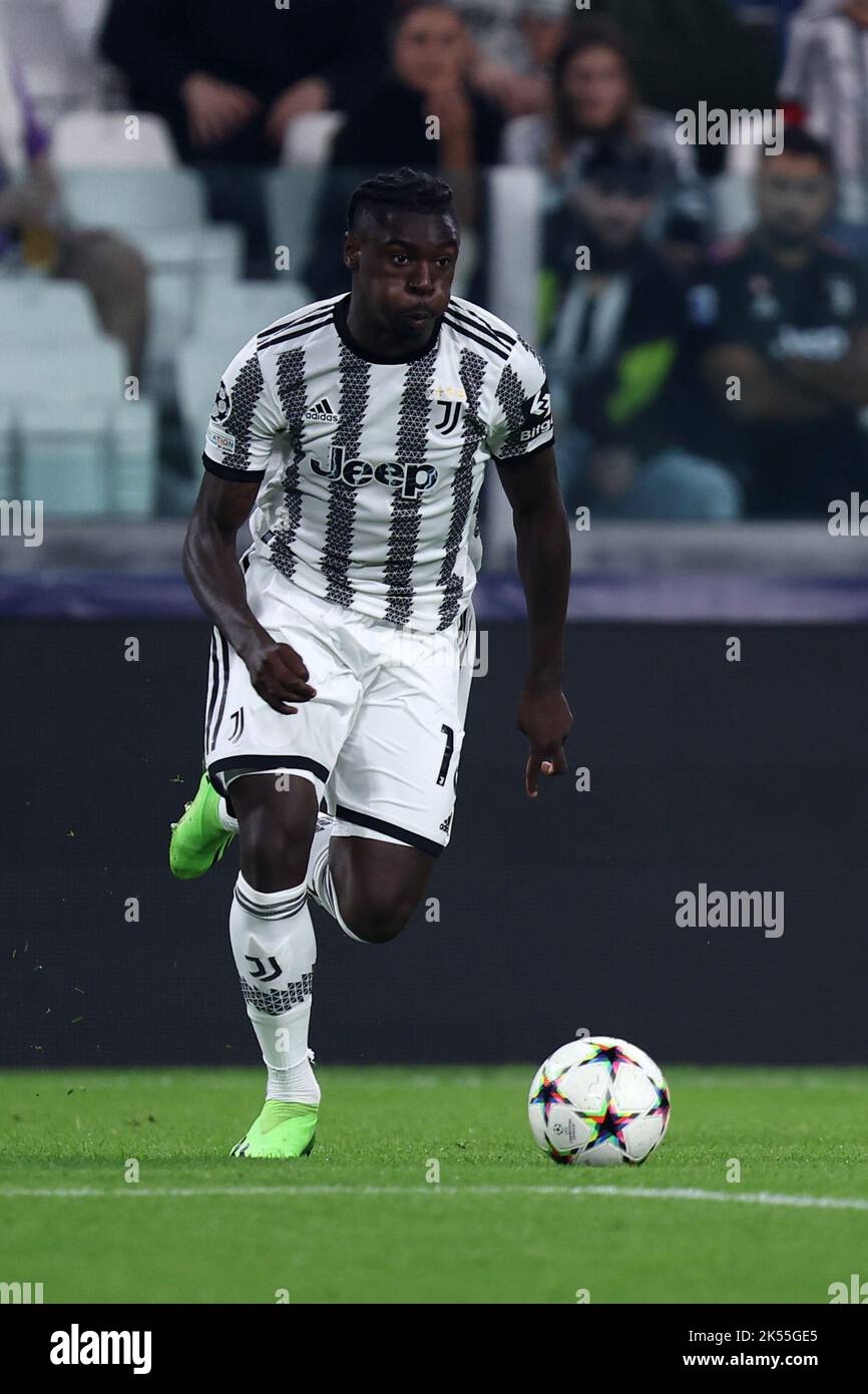 Turin, Italy. October 5, 2022, Moise Kean of Juventus Fc controls the ...