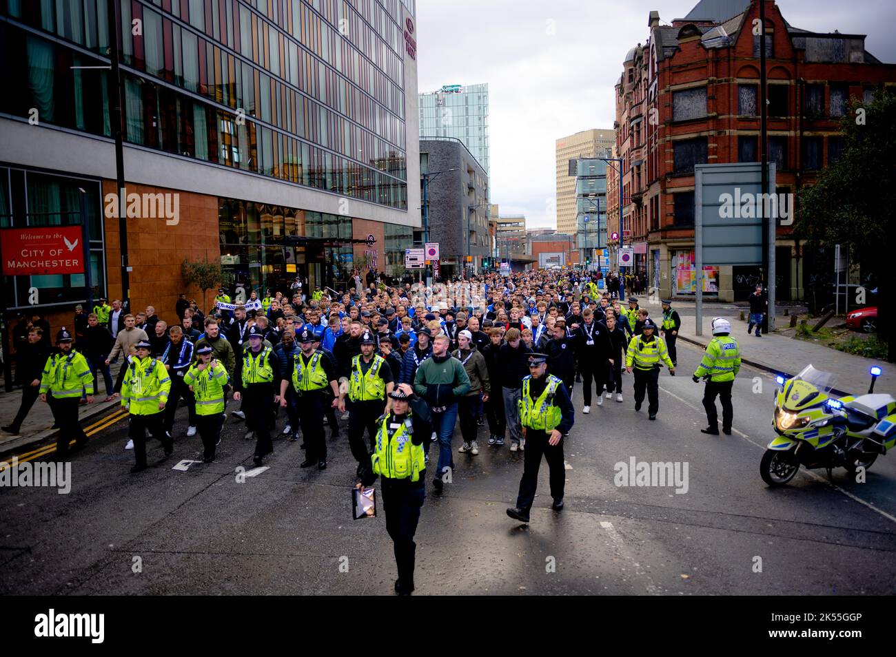 Manchester, UK. 05th Oct, 2022. Football fans of FC Copenhagen seen in ...