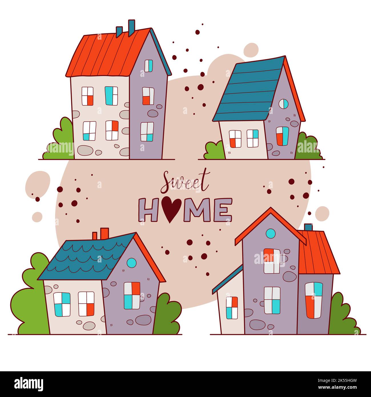 Cartoon cottage collection. Various small cute houses vector ...