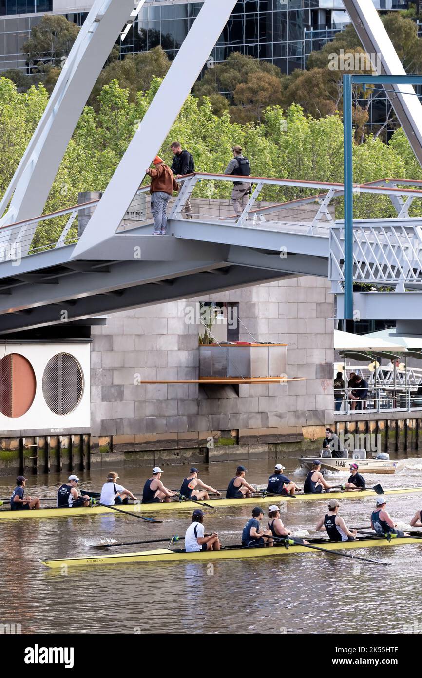 Melbourne, Australia, 6 October, 2022. Rowers are seen passing by as a ...