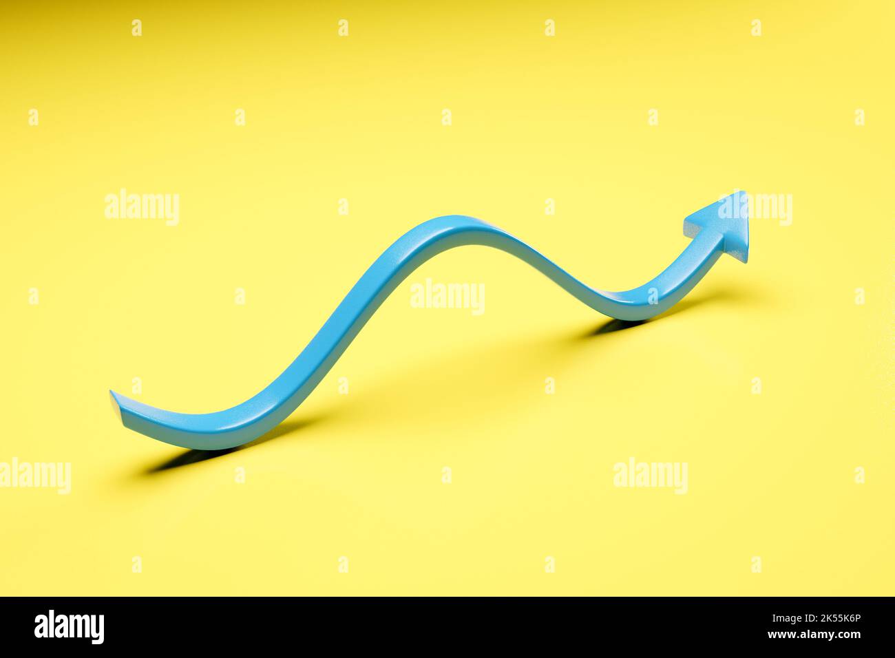 Blue arrow wave graph on yellow background 3d render Stock Photo - Alamy