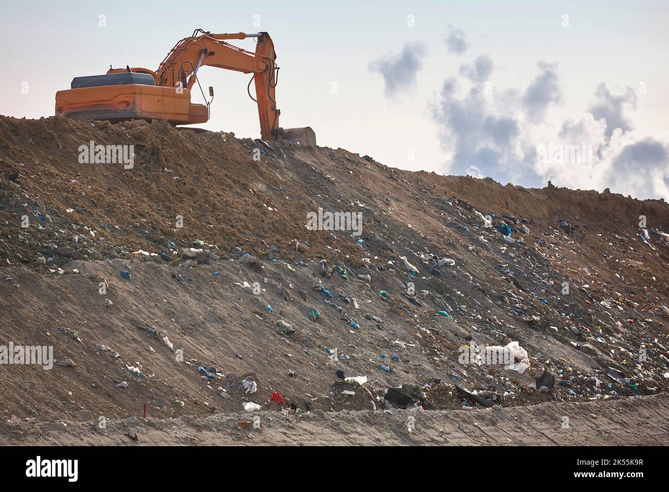 Open air garbage dump. Plastic waste pollution. Recycling junk ...