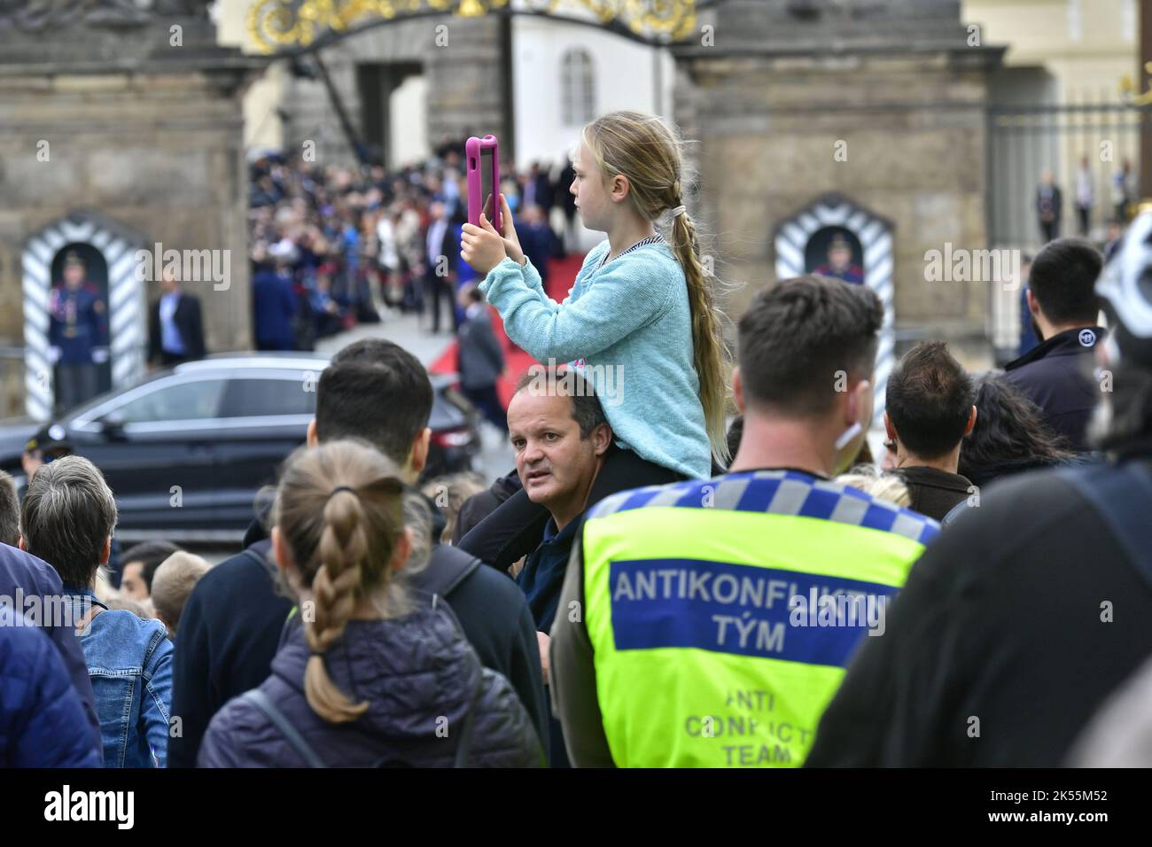 Prague, Czech Republic. 06th Oct, 2022. People watch arrivals of ...