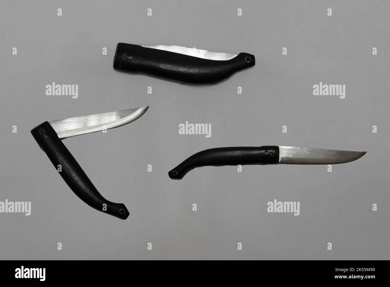 Hunting knife with wooden handle on white background. knife for camping ...